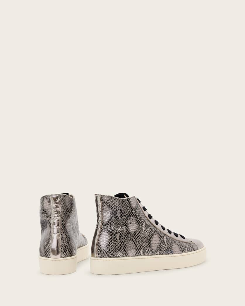 Tana Snake Print Leather High Top Sneakers Silver/Black | ALLSAINTS US